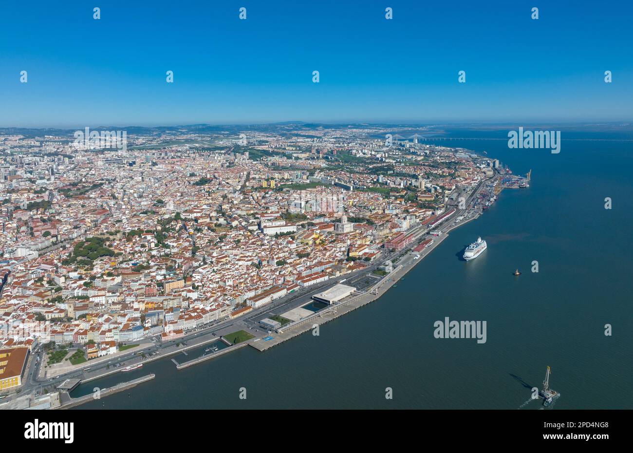 Lisbon City Downtown and City Center, Portugal. Drone Point of View ...