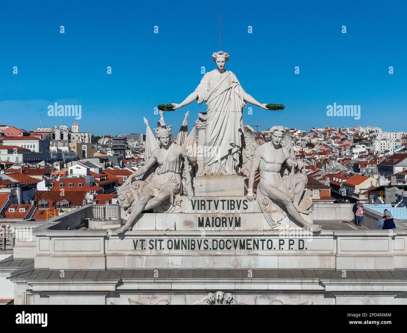 The Rua Augusta Arch in Lisbon, Portugal. Statues and Monument Stock ...