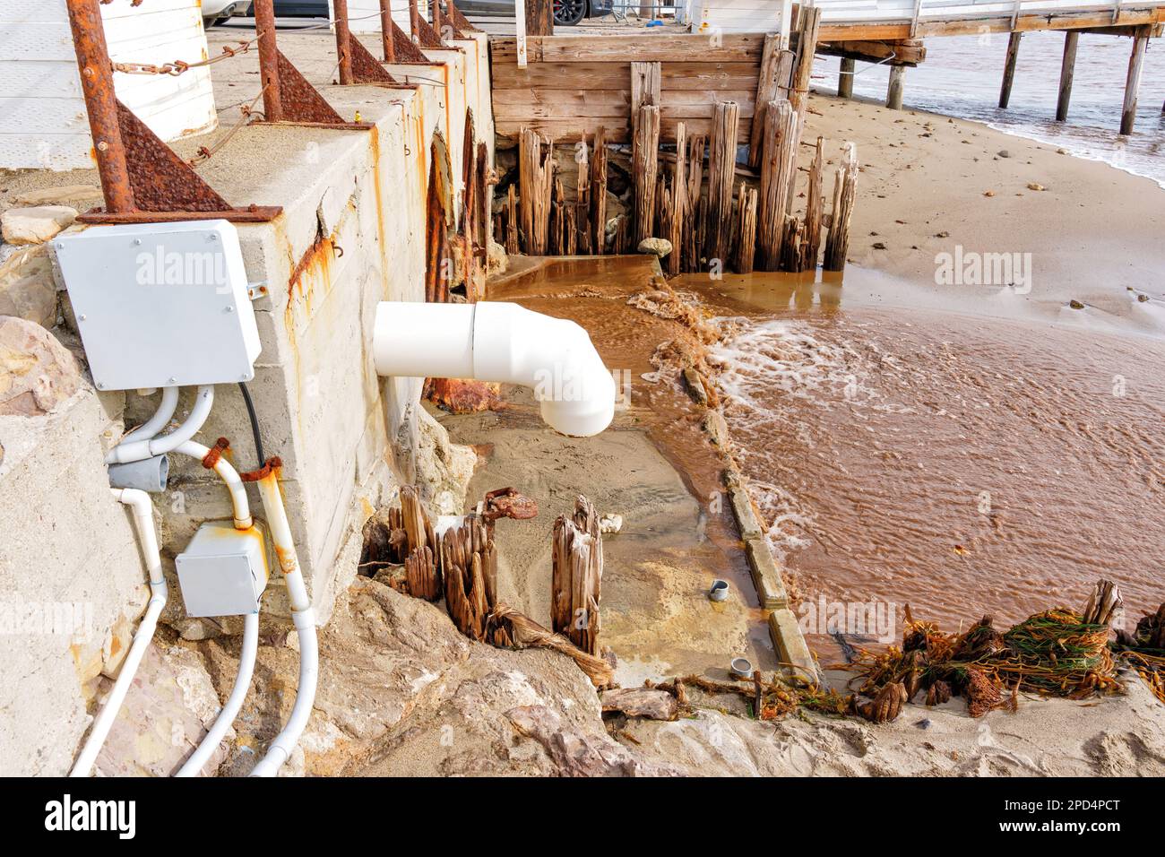 Drainage system of Malibu Beach, with pipes and equipment used to ...