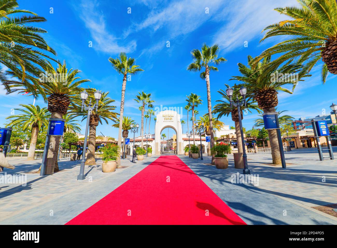 LOS ANGELES, CALIFORNIA - JANUARY 18, 2023: Universal Studios Hollywood Entrance with Red Carpet ...