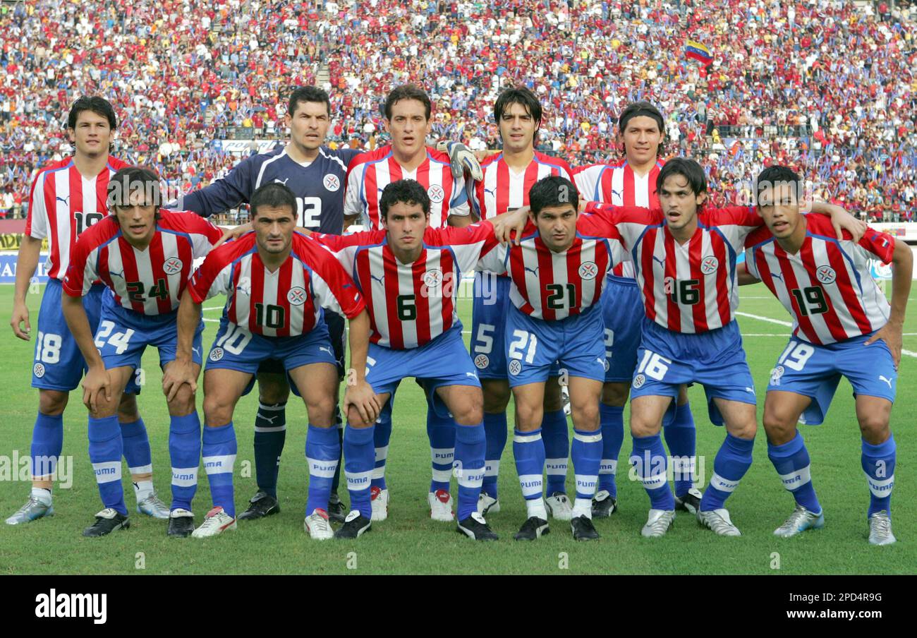 Paraguay's national soccer players pose for photographers before a ...