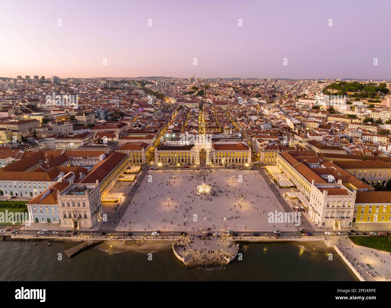 Commerce Square at night in Lisbon, Portugal. Palace Yard, Royal Palace ...