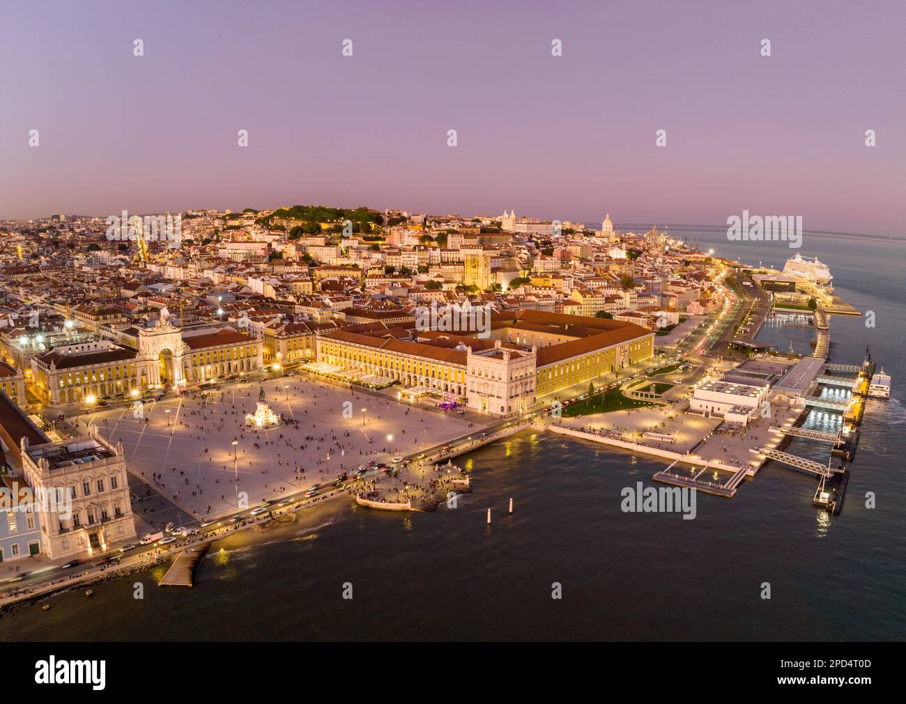 Commerce Square at night in Lisbon, Portugal. Palace Yard, Royal Palace ...