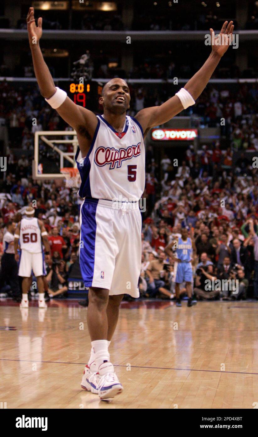 The Los Angeles Clippers' Cuttino Mobley celebrates their 101-83 win ...