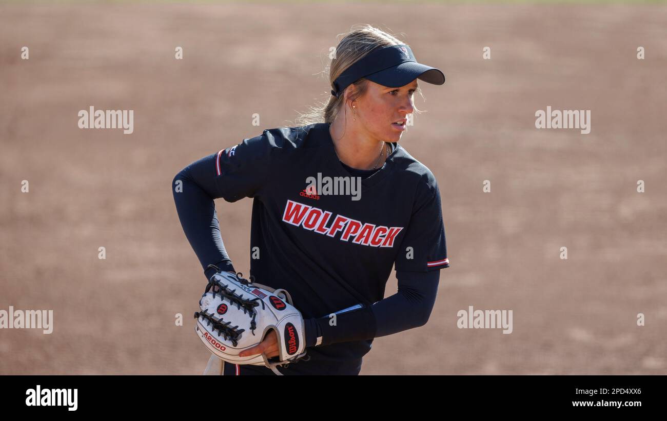 North Carolina State's Rylee Wyman (22) pitches during an NCAA softball ...
