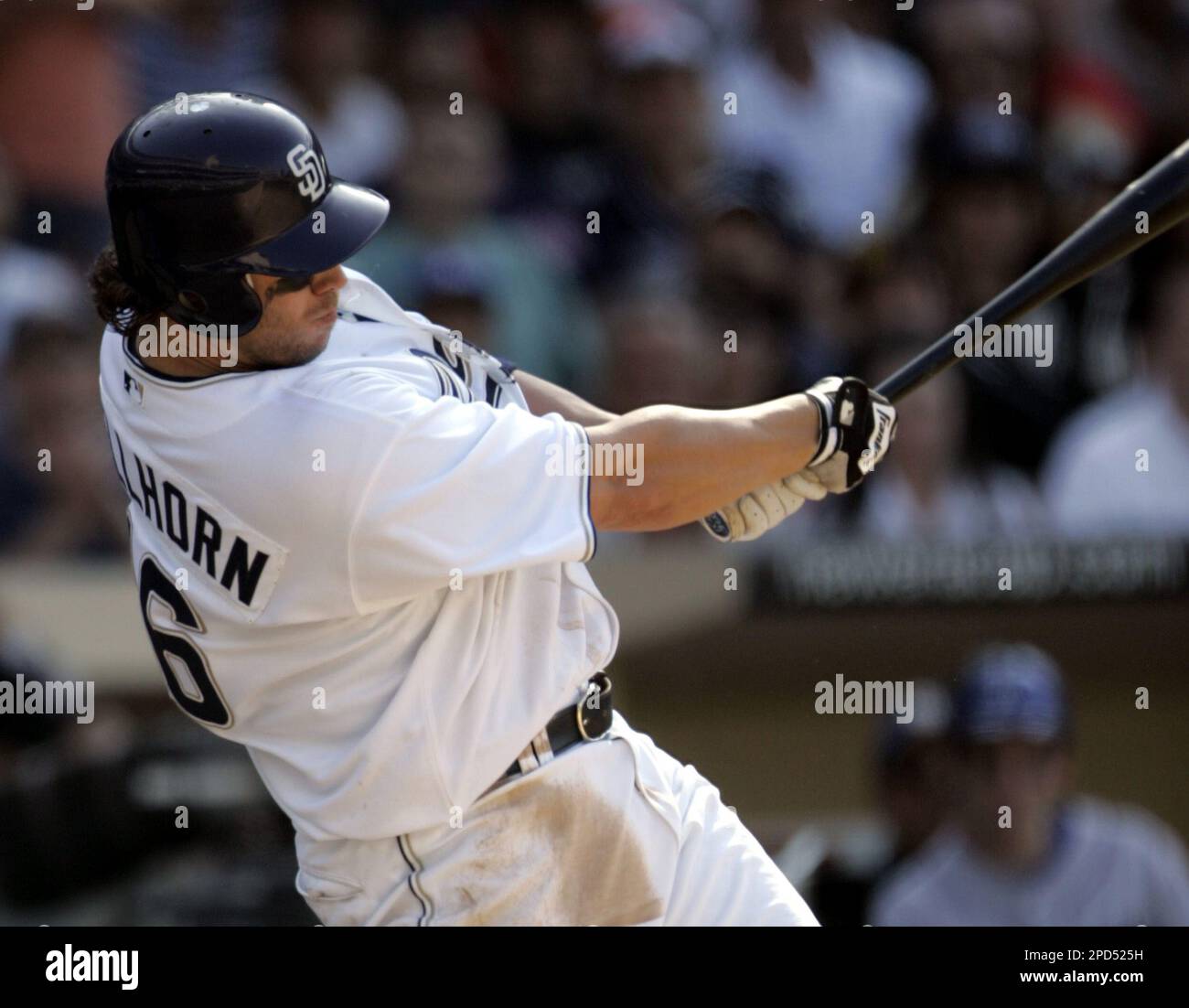 San Diego Padres' Mark Bellhorn hits a game-winning single to left ...