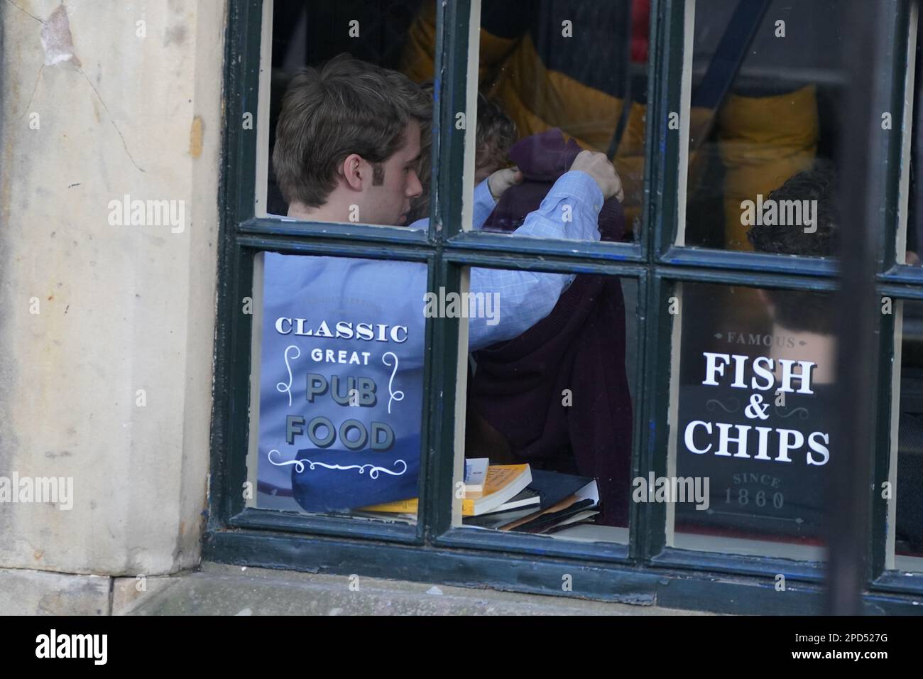 Ed McVey, playing the part of Prince William, films scenes for the next ...