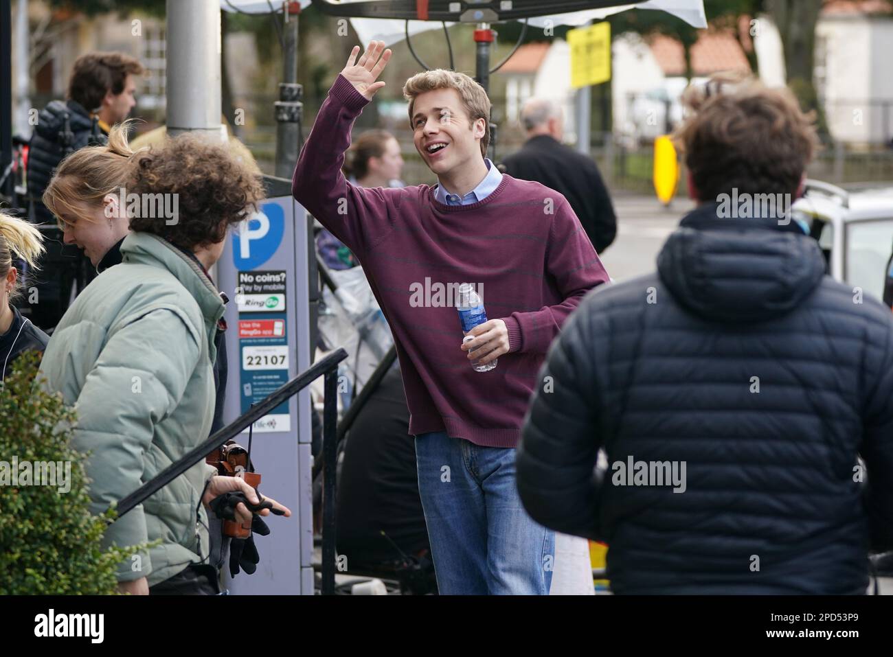 Ed McVey, playing the part of Prince William, films scenes for the next ...