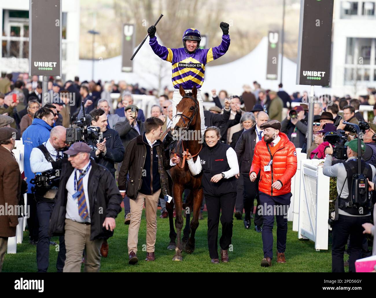 Derek Fox celebrate victory after winning the Ultima Handicap Chase ...