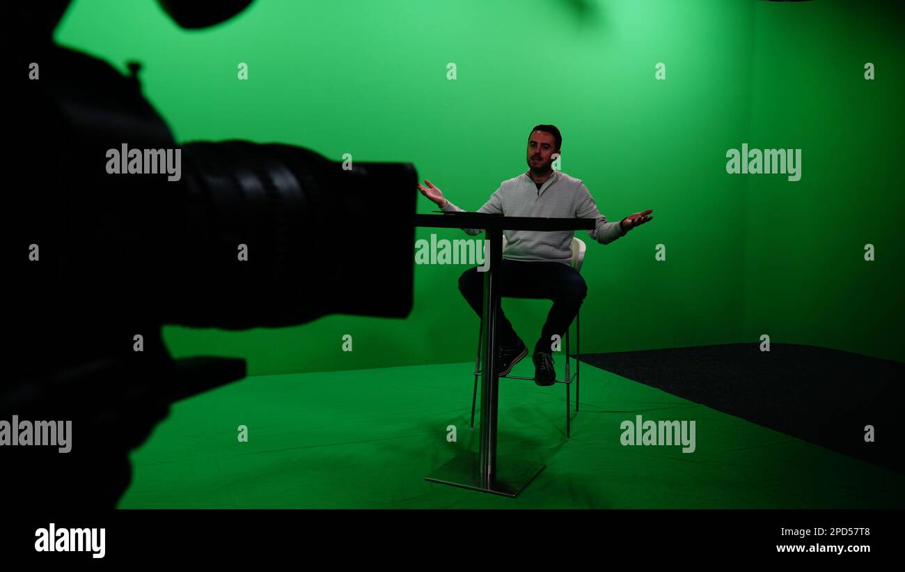 Modern TV Chroma Key Studio interior with Green Screen, Light, camera ... Modern TV Chroma Key Studio interior with Green Screen, Light, camera ...