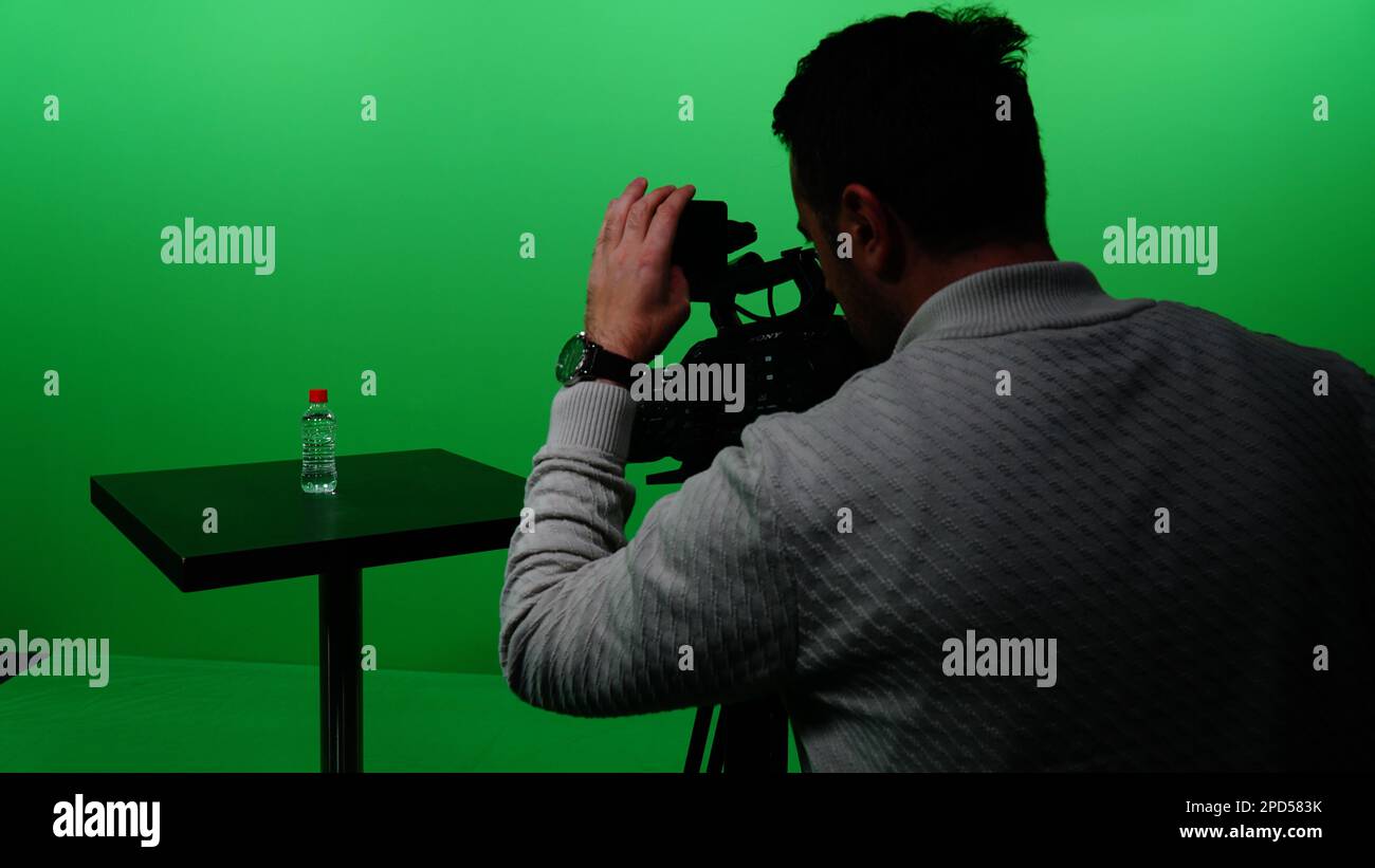 Modern TV Chroma Key Studio interior with Green Screen, Light, camera ... Modern TV Chroma Key Studio interior with Green Screen, Light, camera ...