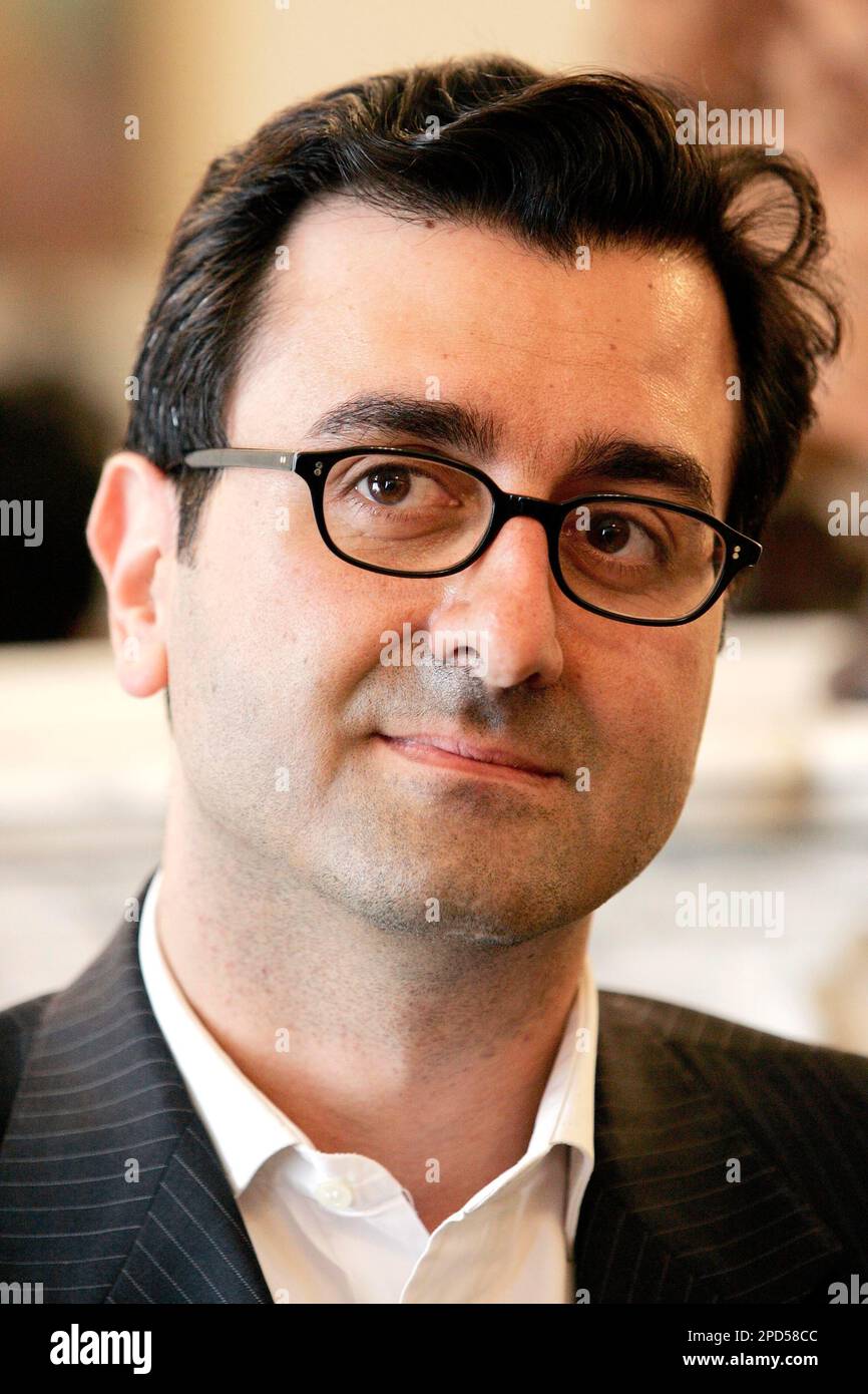 Imad Lahoud, a French-Lebanese computer scientist, poses before addressing reporters in Paris ...