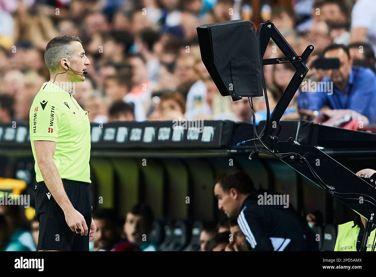 Referee, Javier Iglesias Villanueva with the VAR during the LaLiga ...