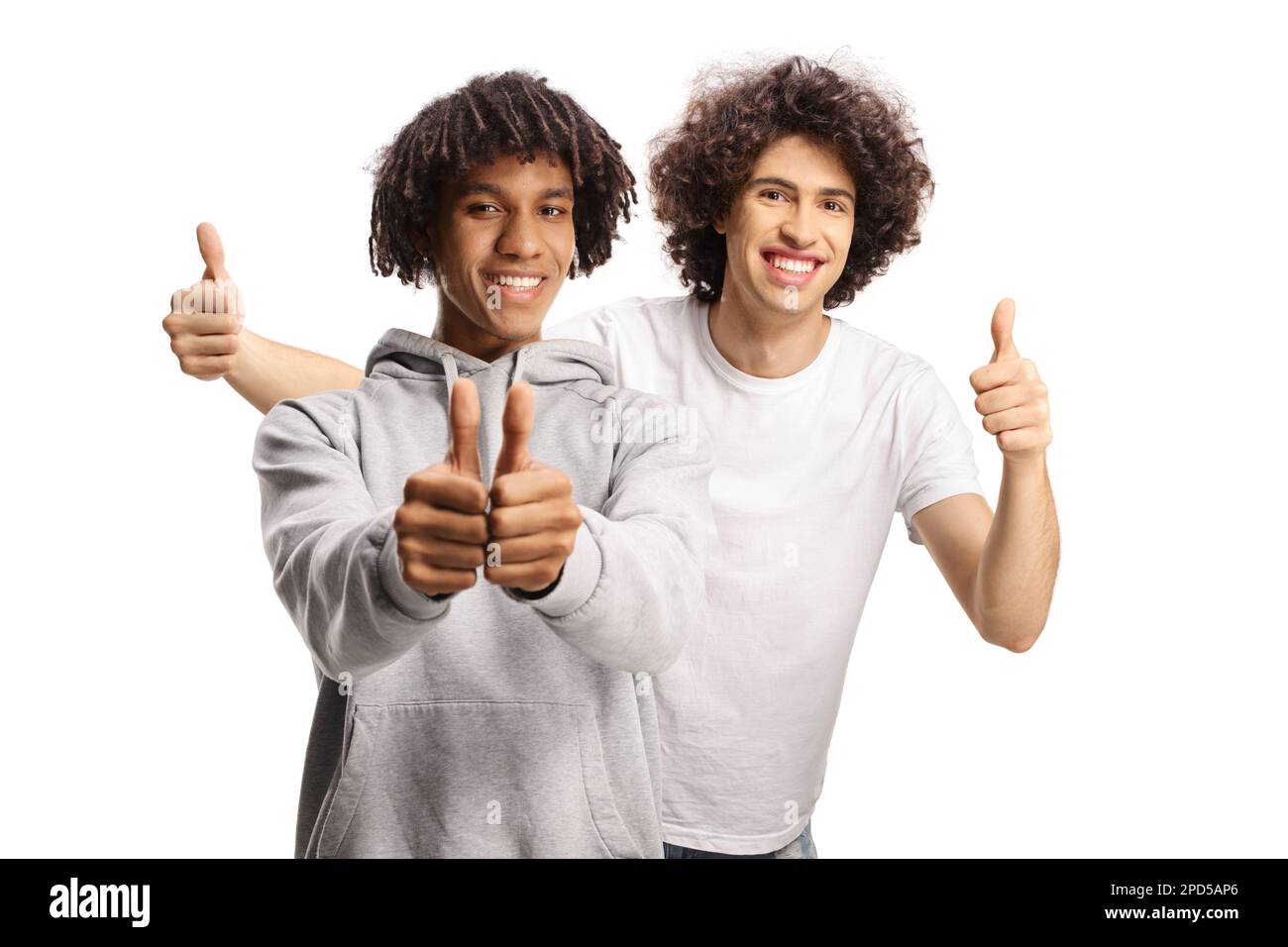 African american and a caucasian guy gesturing thumbs up isolated on ...