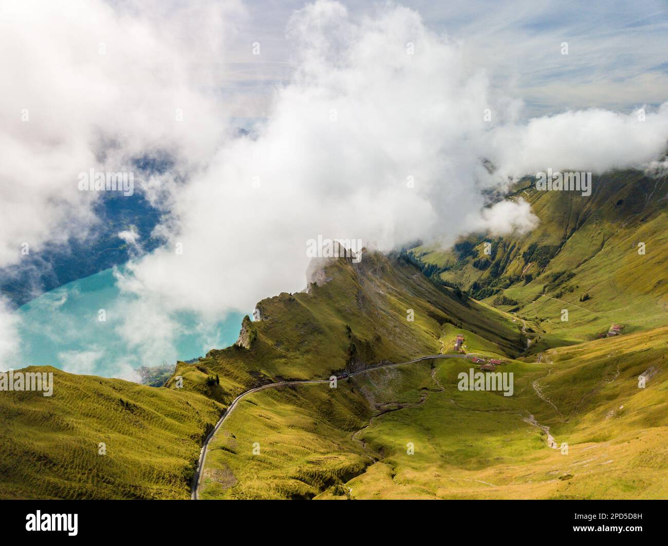 Aerial image of the Brienzer Rothorn steam train ascending onto the ...