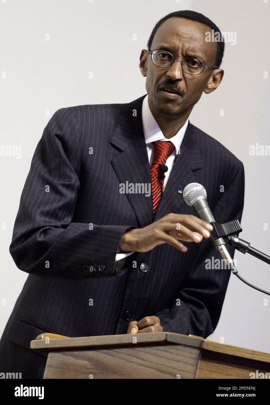 Paul Kagame, the president of Rwanda, speaks to a group of students at ...