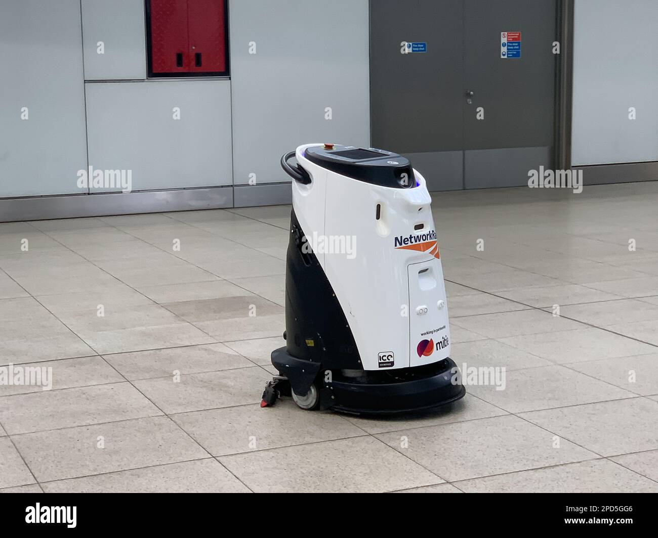 London, UK. 13th March, 2023. A Network Rail Mitie robot cleans the ...