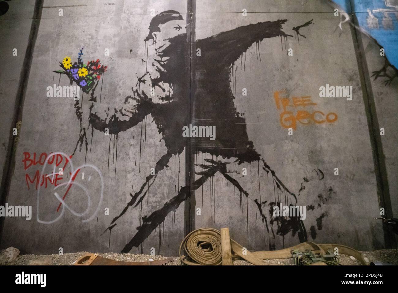 Rome, Italy. 14 March 2023. BANKSY, Love is in the AIr 2003. The World ...