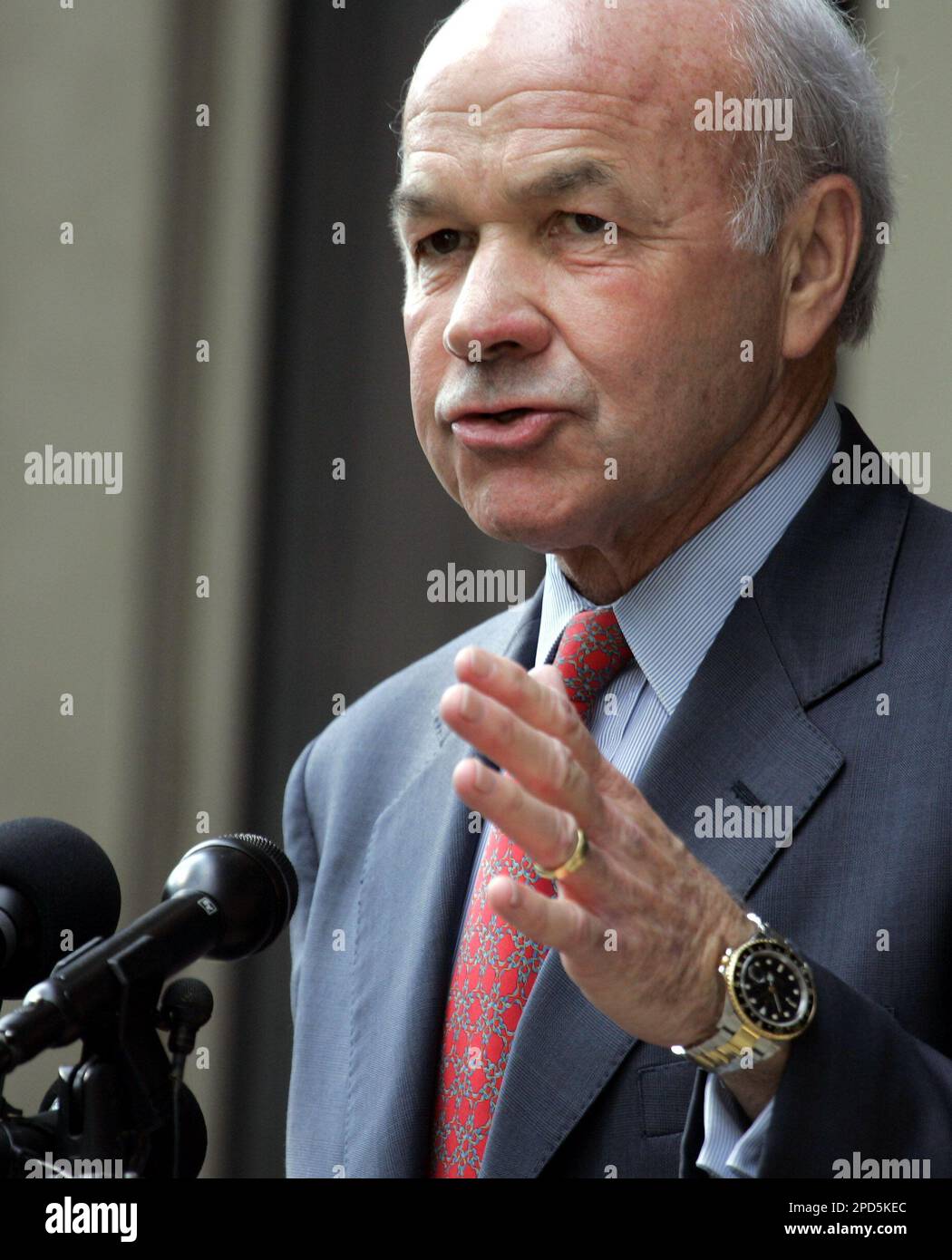 Enron founder Kenneth Lay speaks to the media after his first day of ...