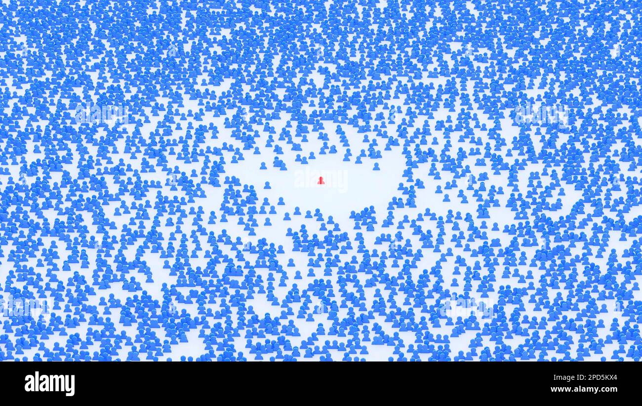 Abstract person in red stands out among blue crowd Stock Photo - Alamy