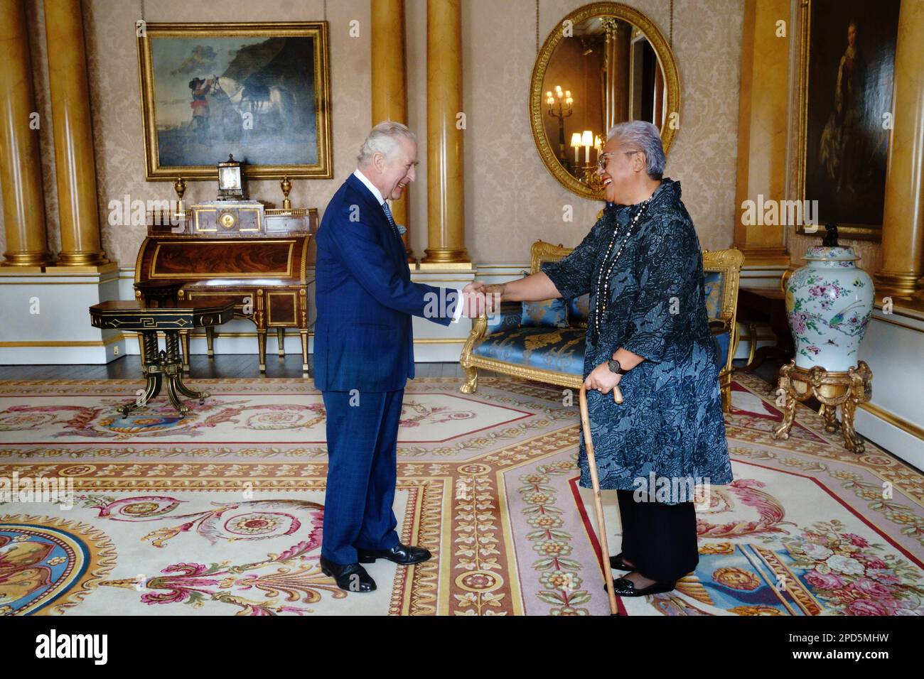 King Charles III receives the Prime Minister of Samoa, Fiame Naomi Mata ...