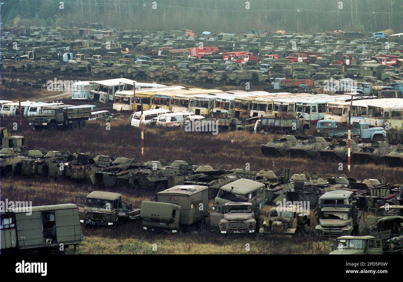 Radioactive vehicles lay dormant near the Chernobyl nuclear power plant ...