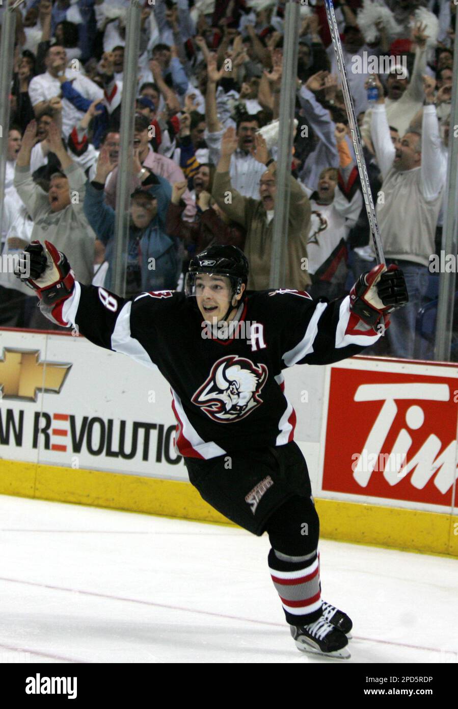 Buffalo Sabres' Daniel Briere celebrates his game-winning goal in the ...