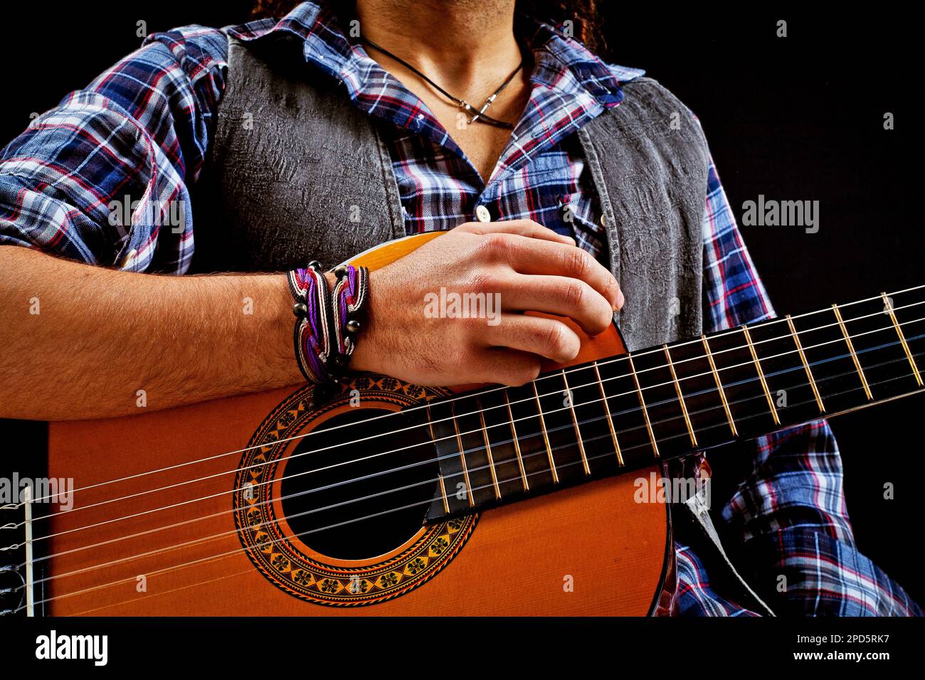 Close up acoustic guitar in musician hand Stock Photo - Alamy