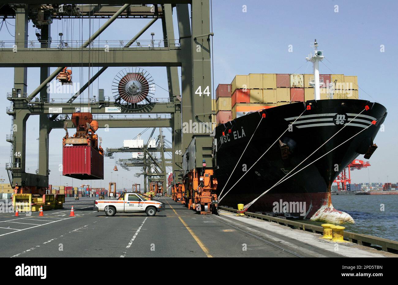 ** ADVANCE FOR MONDAY, APRIL 24 ** Cargo containers are stacked on the ...