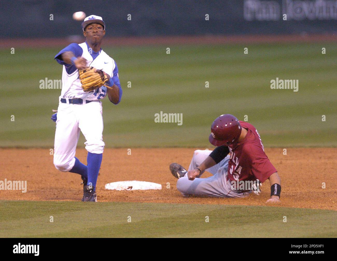 Kentucky's John Shelby relays a throw to first to complete a double ...
