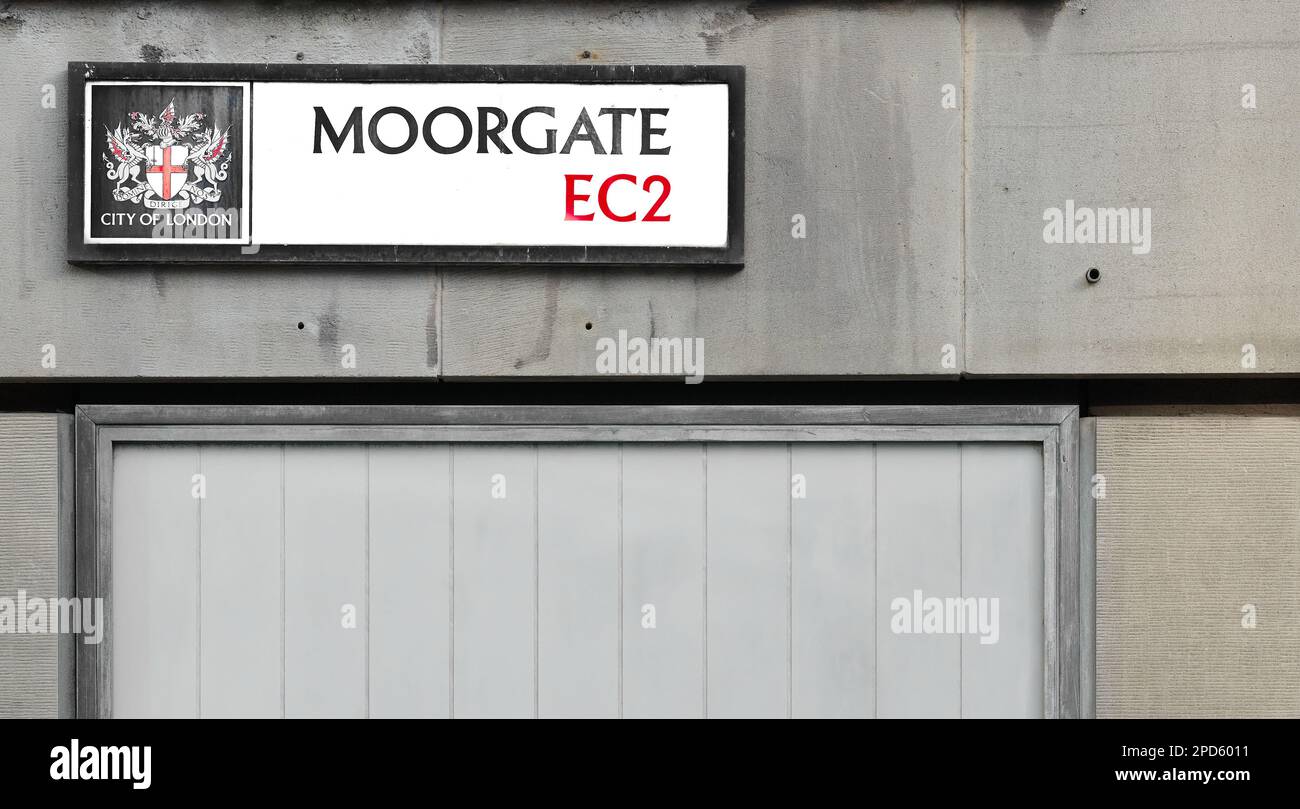 Street sign for Moorgate, London EC2, England Stock Photo - Alamy