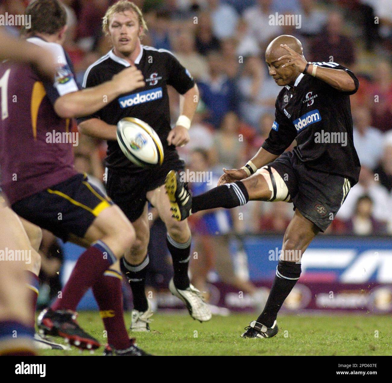 South African Stormers Bolla Conradie kicks during their Super 14 game ...