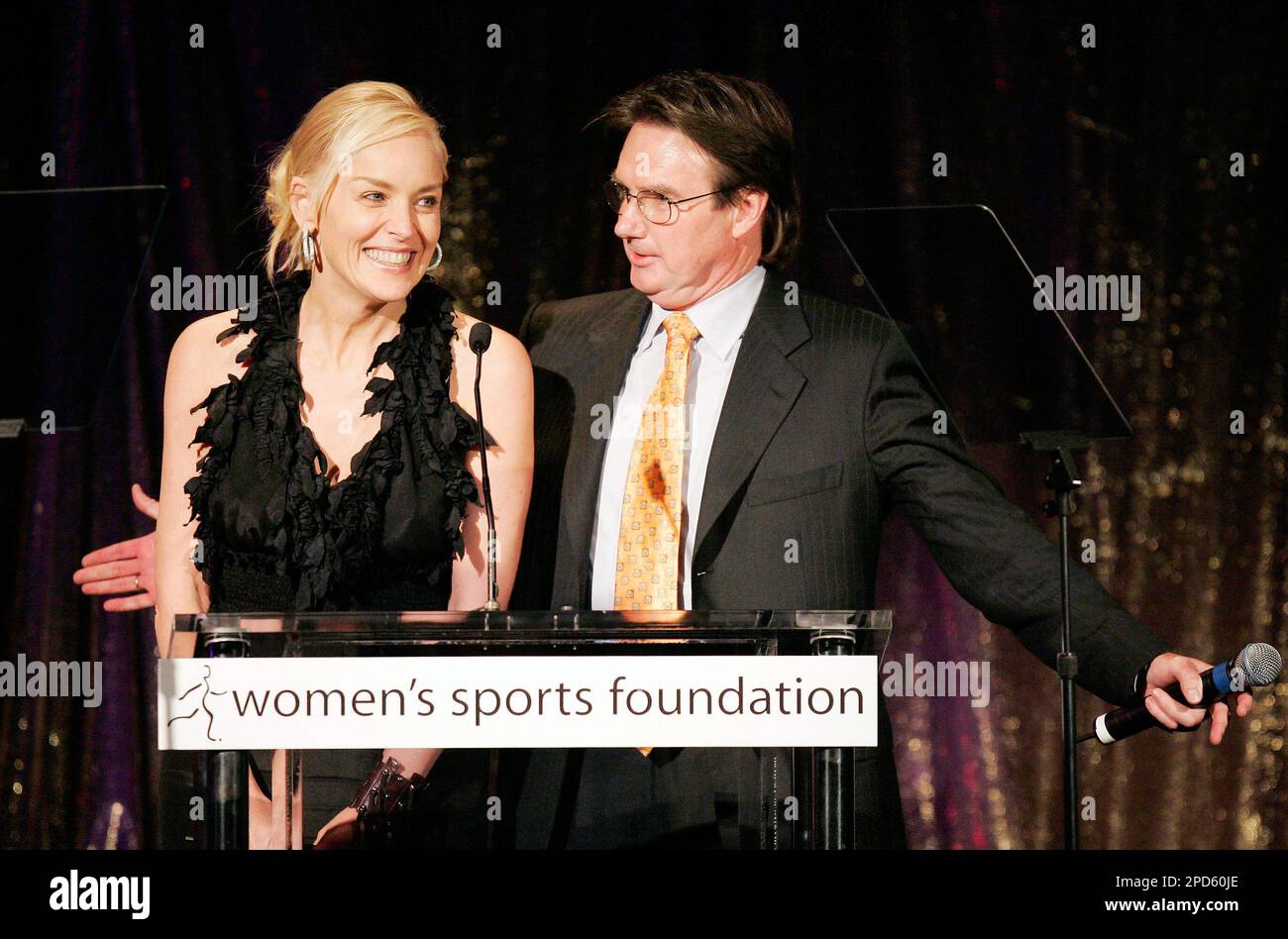 Sharon Stone and tennis great Jimmy Connors get ready to perform an ...