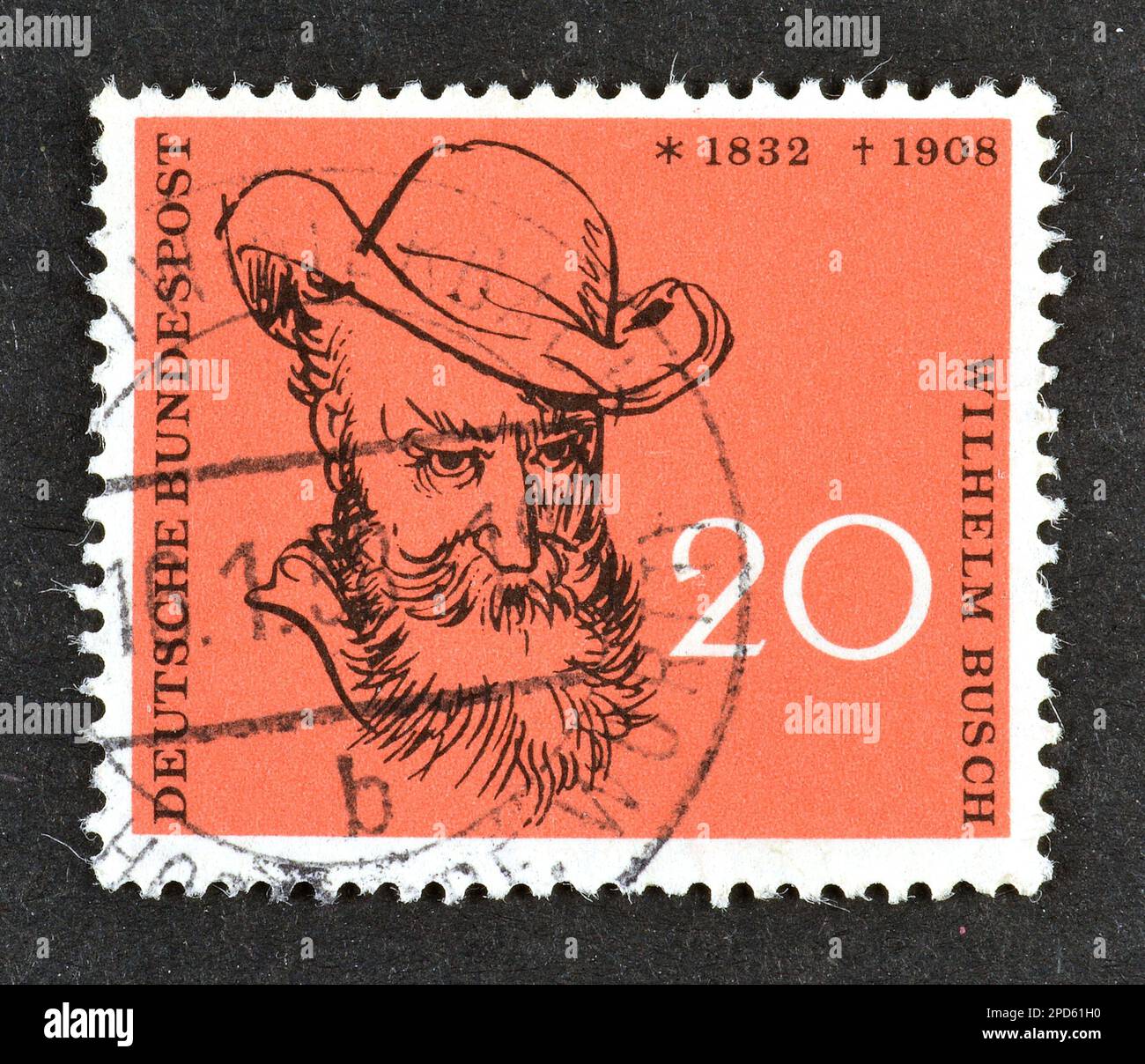 Cancelled postage stamp printed by Germany, that shows Wilhelm Busch ...