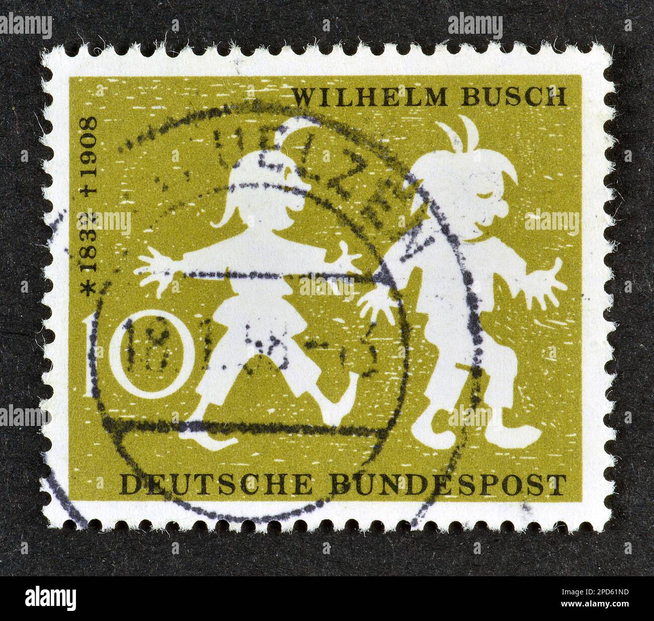 Cancelled postage stamp printed by Germany, that shows Max and Moritz ...
