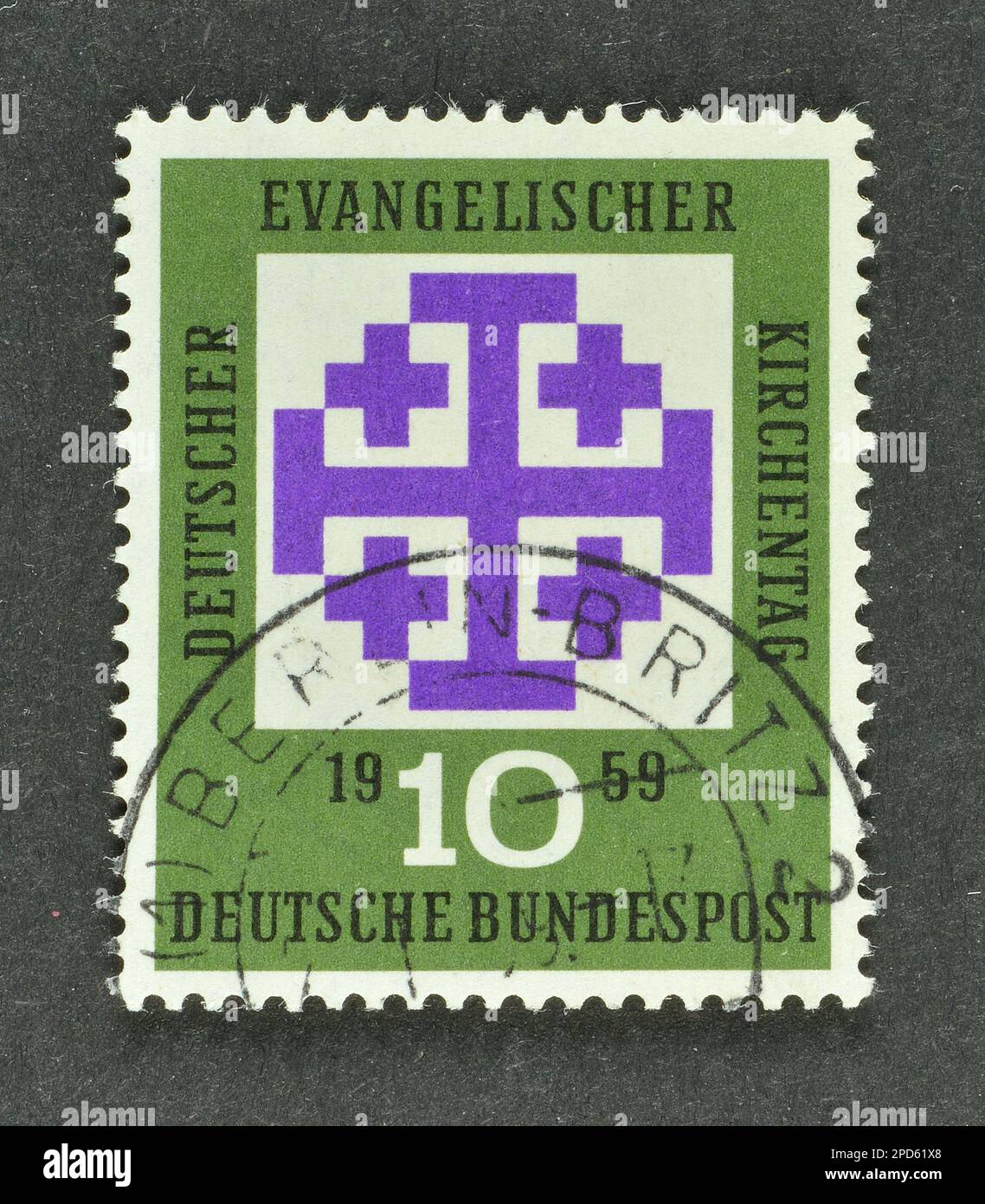 Cancelled postage stamp printed by Germany, that shows Five crosses ...