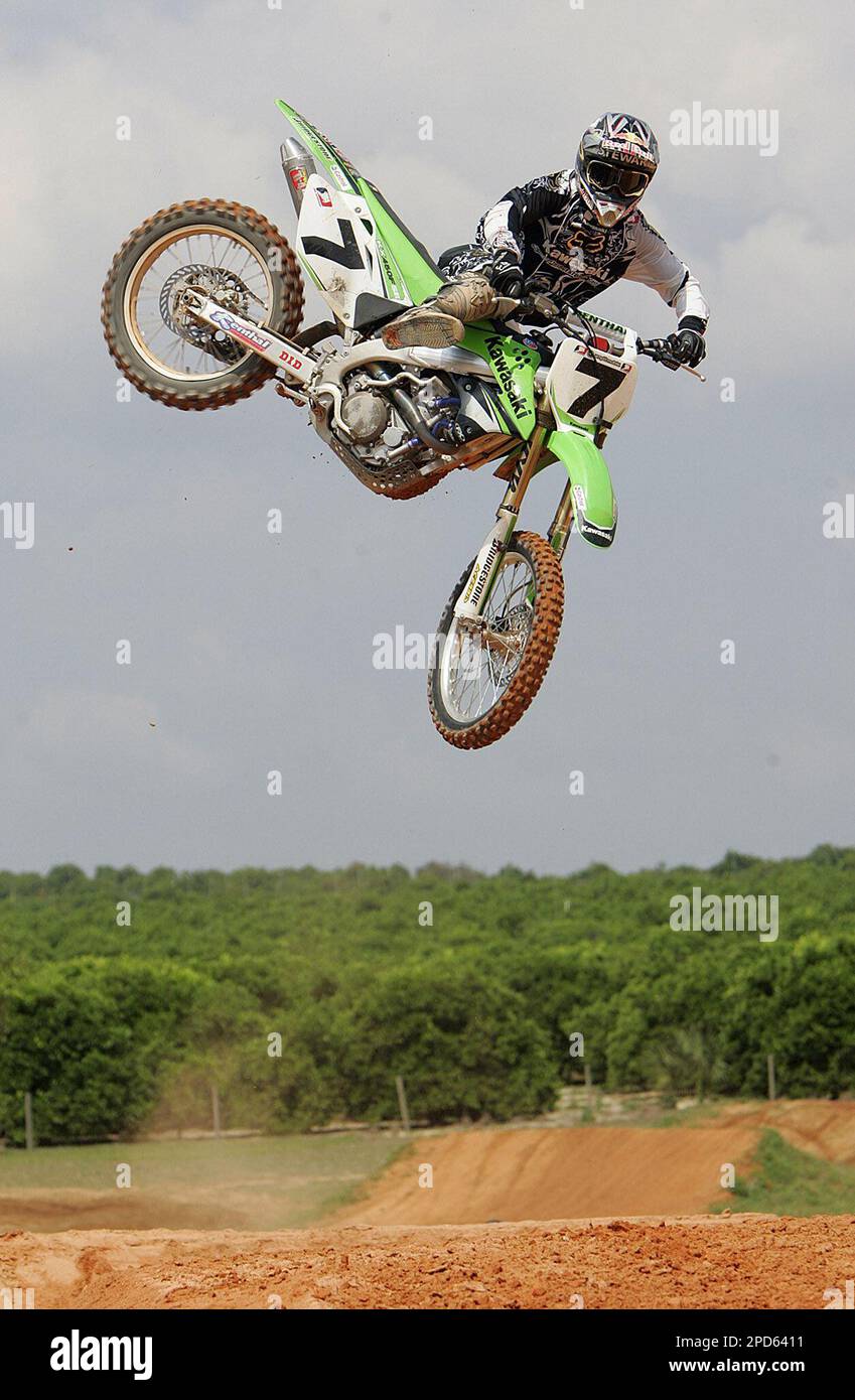 AMA Supercross star James "Bubba" Stewart flies high over a private ...