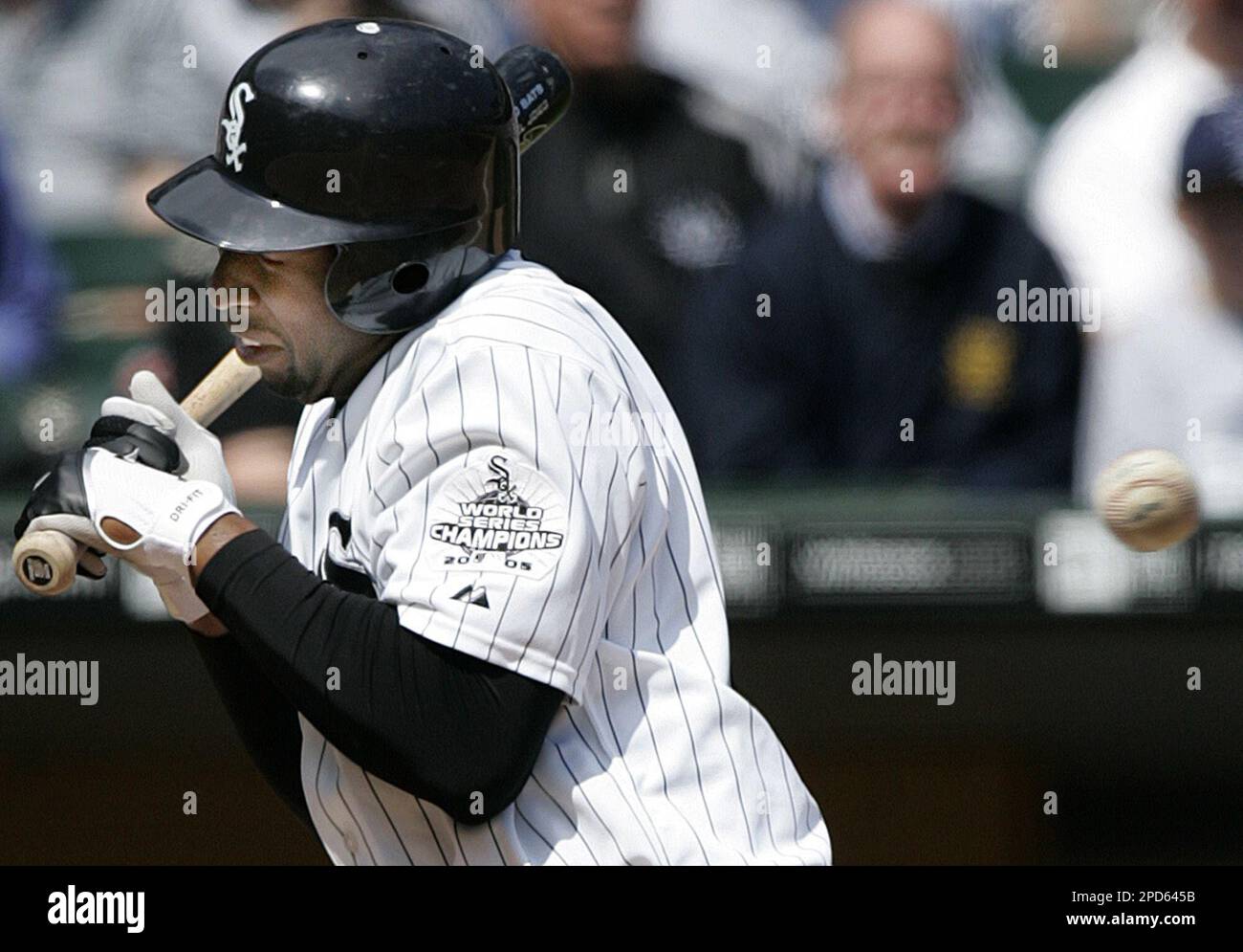 Chicago White Sox's Jermaine Dye gets hit by a pitch from Kansas City ...