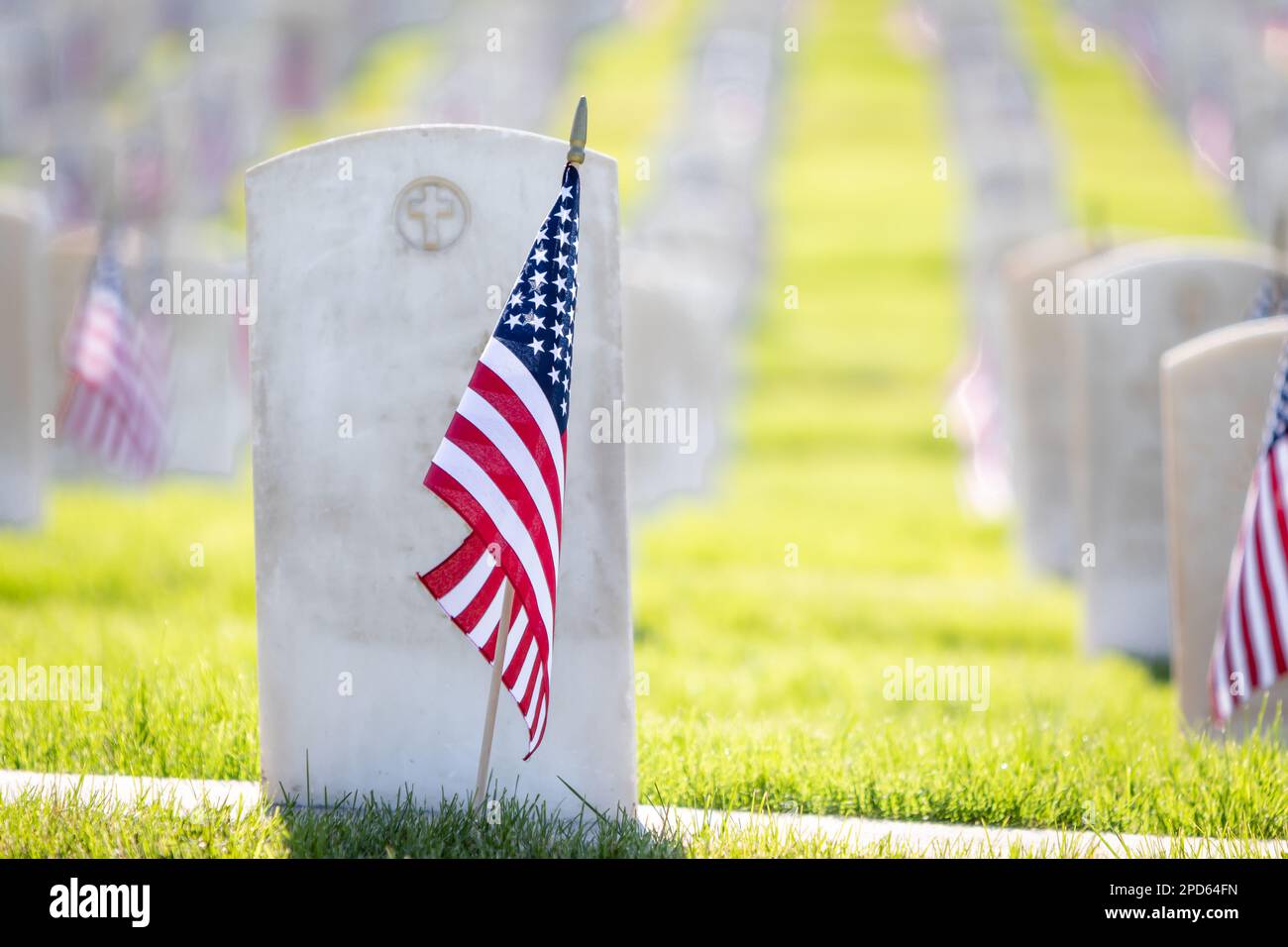 Military headstones honoring armed forces servicemen decorated with ...