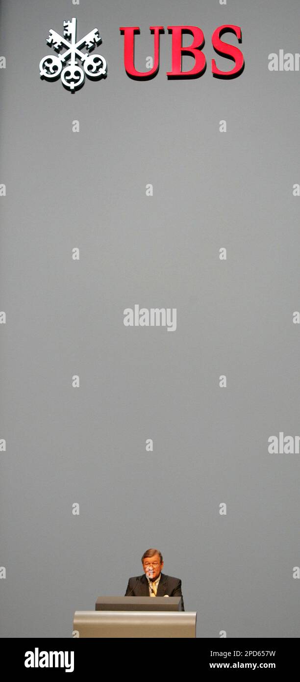 Chairman of the board, Marcel Ospel, speaks during the annual general ...