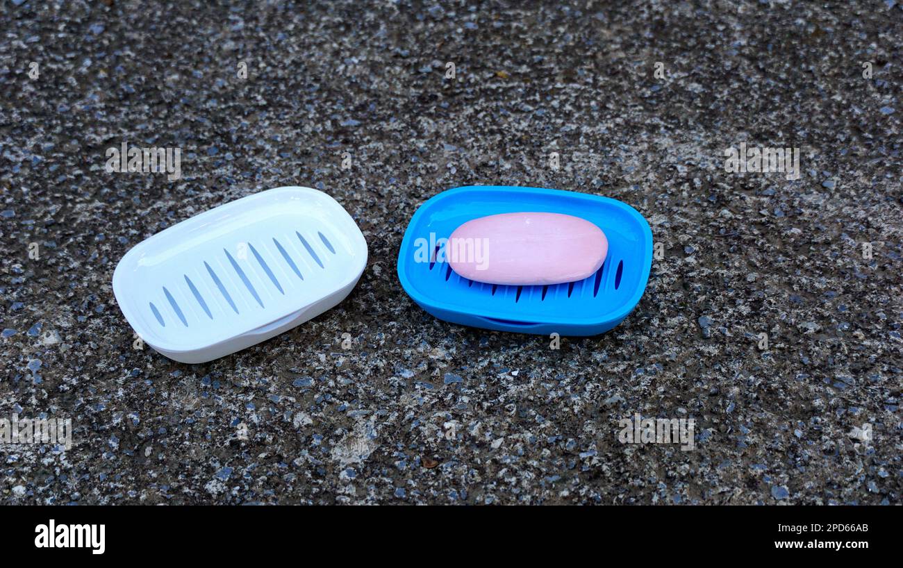 used soap in plastic dish ,health and personal hygiene concept Stock ...