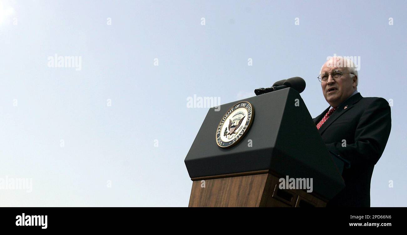 Vice President Dick Cheney addresses soldiers at Fort Riley during an ...