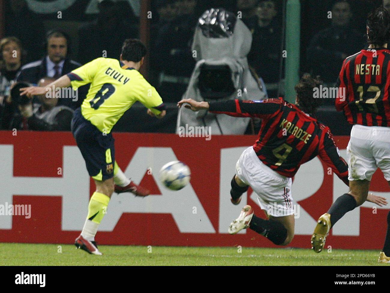Barcelona's forward Ludovic Giuly of France scores during a Champions ...