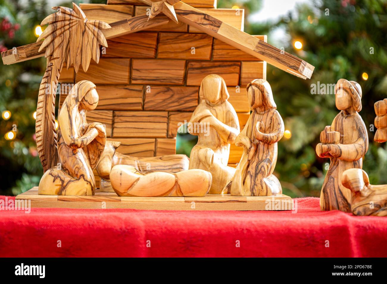 Baby Jesus missing from the manger in a creche nativity set made of ...