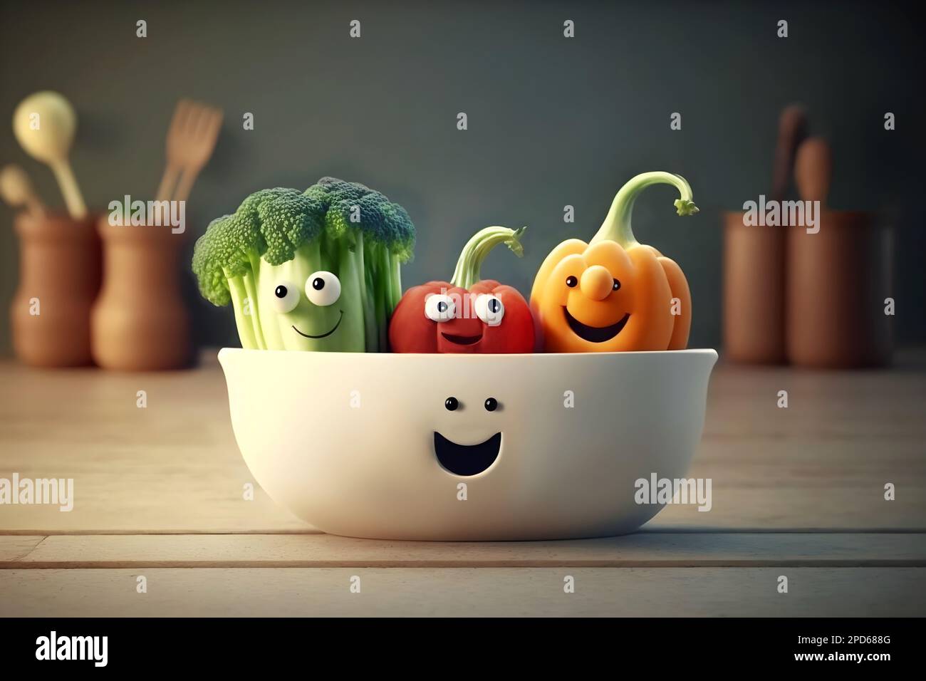 Mascot character illustration of cute smiling vegetables in bowl on ...