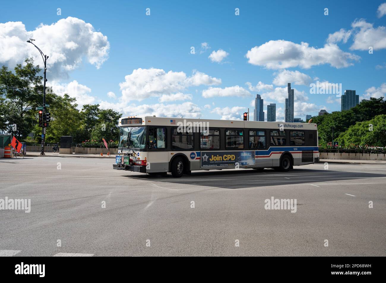 The details of a typical urban bus of the city of Chicago, New Flyer ...