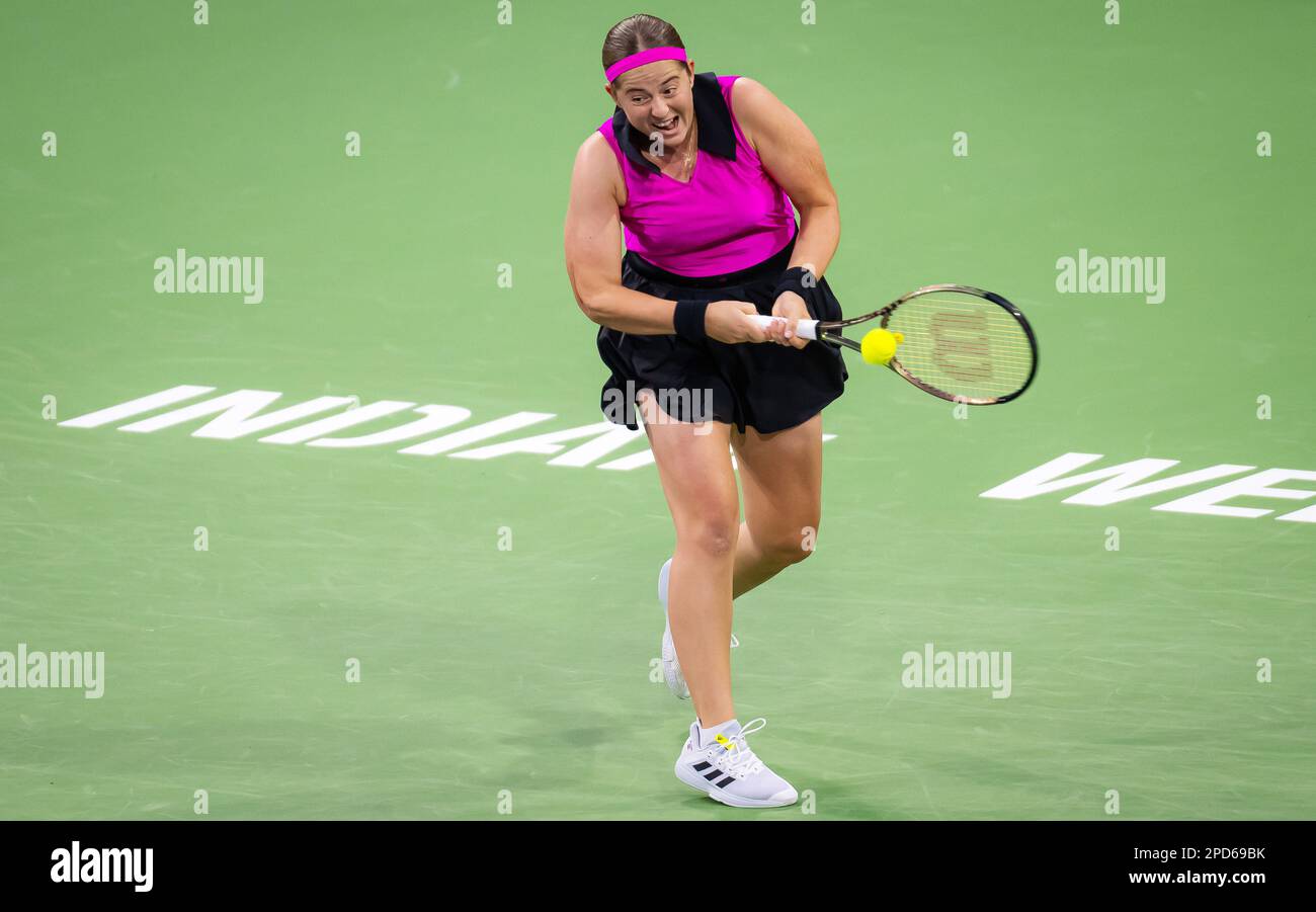 Jelena Ostapenko of Latvia in action during the third round of the 2023 ...