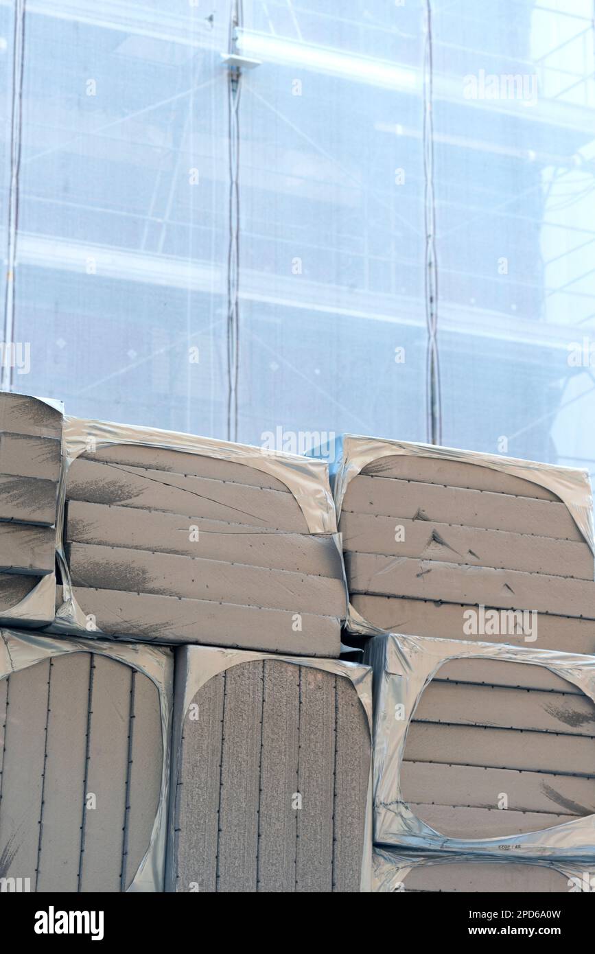 Insulating Panel Polystyrene Packs at Construction Site Stock Photo - Alamy