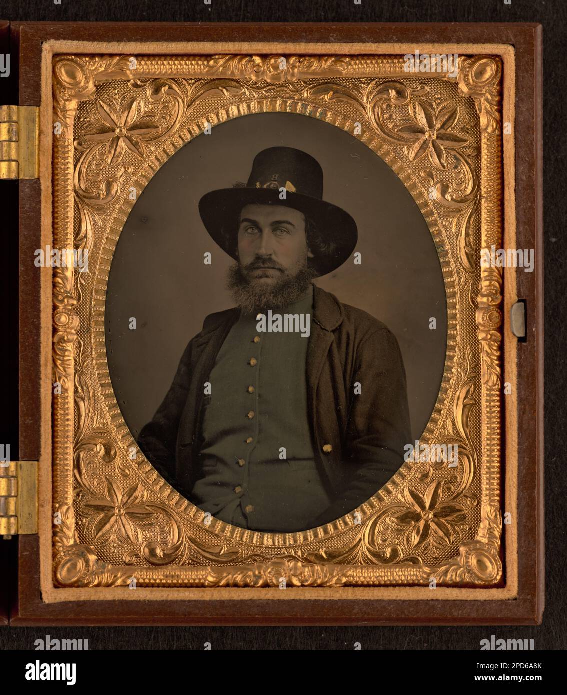 Unidentified soldier in Union uniform with Co. B and bugle insignias on ...