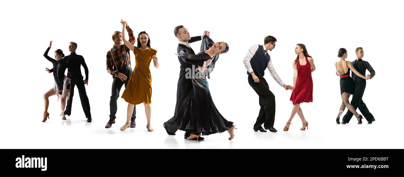 Collage. Dance aesthetics. Group of people, dancers performing various ...